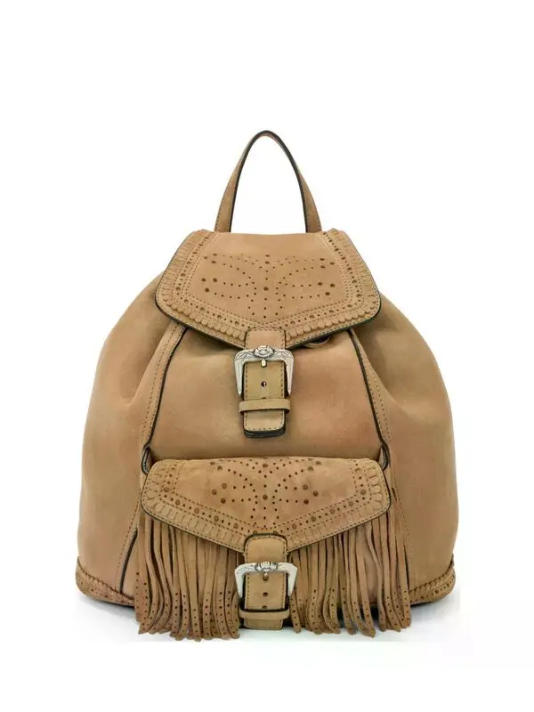 Ermanno Scervino Fringes Perforations Suede Backpack - Neutrals