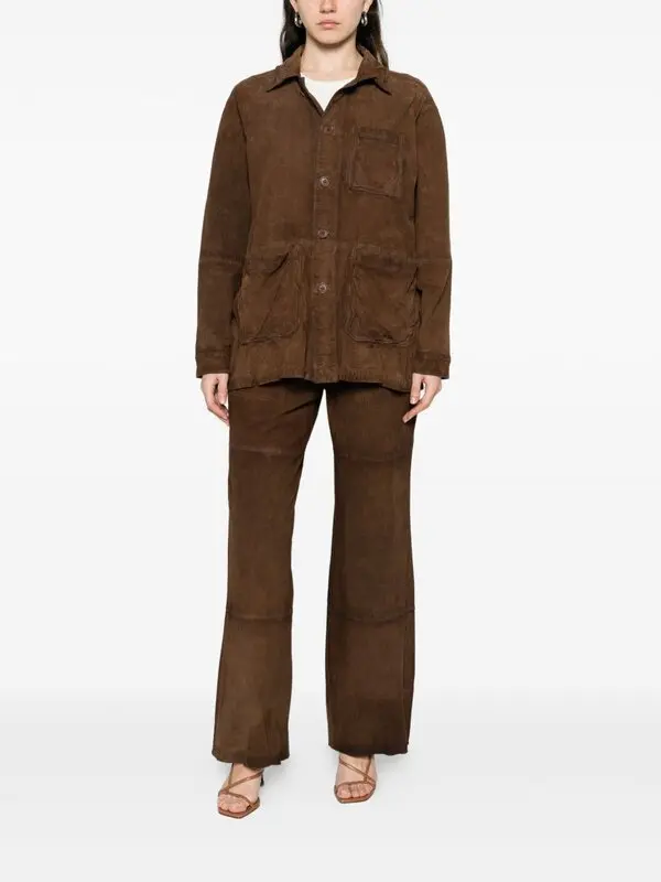PAROSH Suede Leather Jacket - Brown