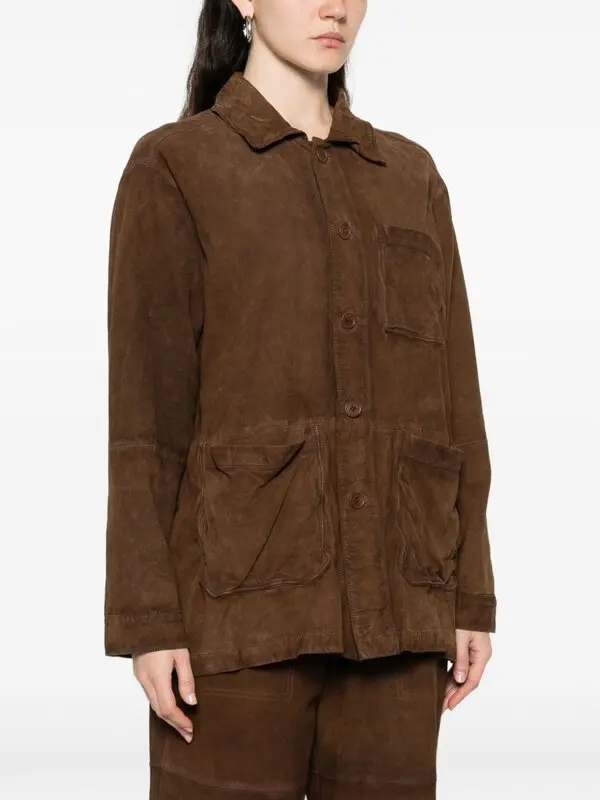 PAROSH Suede Leather Jacket - Brown