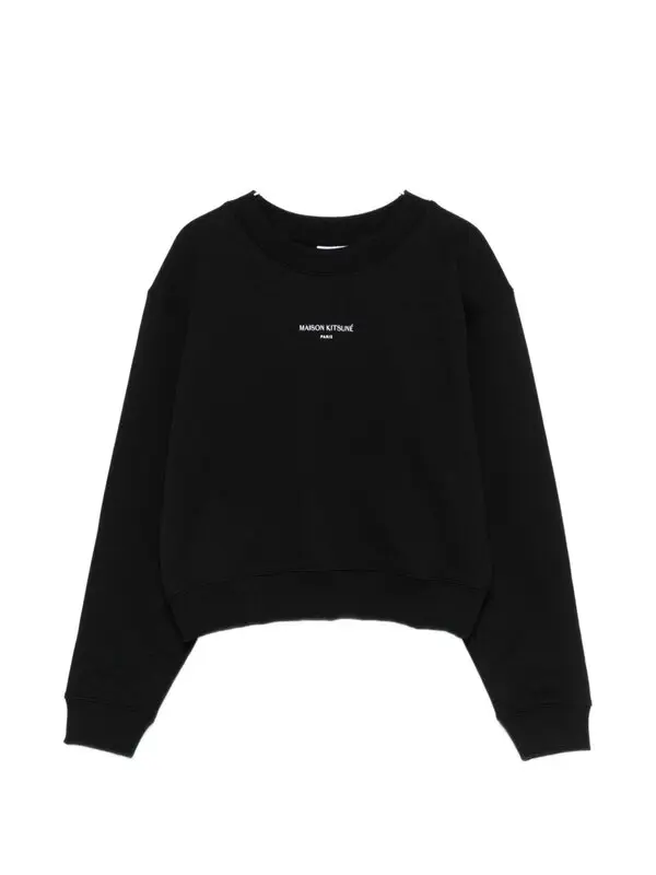 Maison Kitsuné Logo Cotton Cropped Sweatshirt - Black