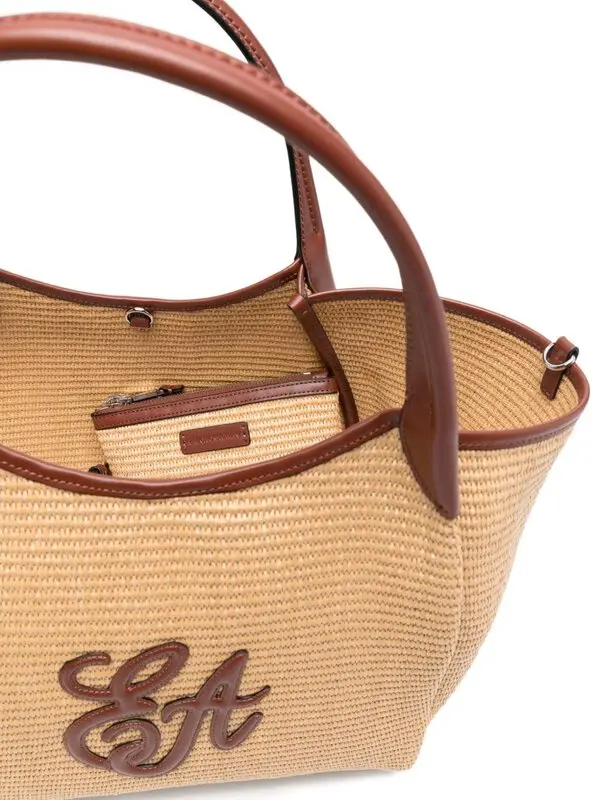 Emporio Armani Straw Medium Tote Bag - Brown
