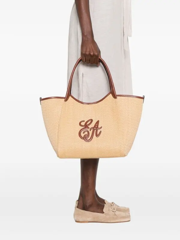 Emporio Armani Straw Medium Tote Bag - Brown