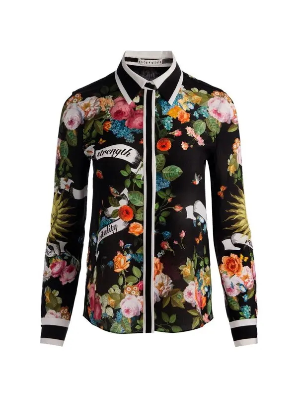 Alice + Olivia Printed Silk Shirt - Black