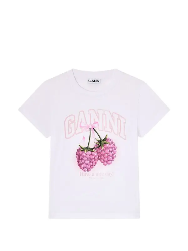 GANNI Raspberry Cotton T-shirt - White
