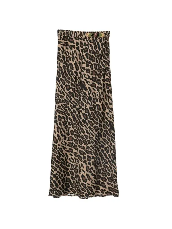 BAZAR DE LUXE Leopard Print Midi Skirt