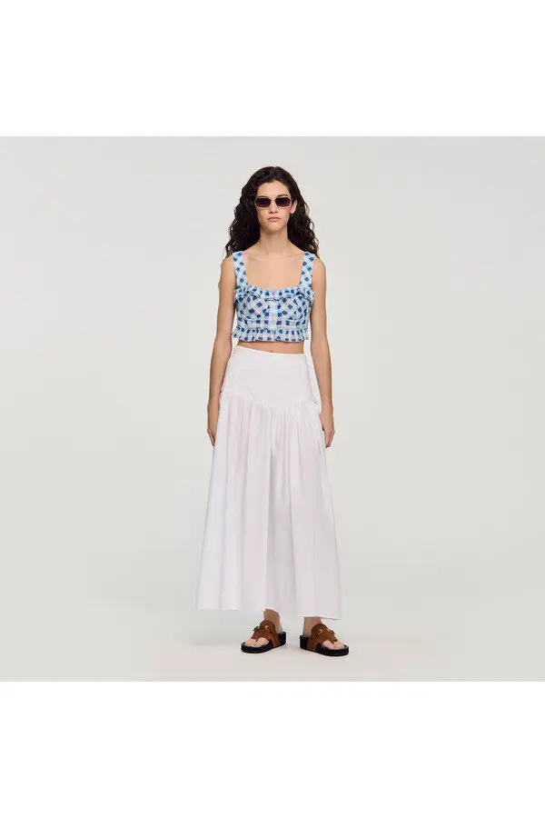 Sandro Gingham Linen Crop Top - Natural