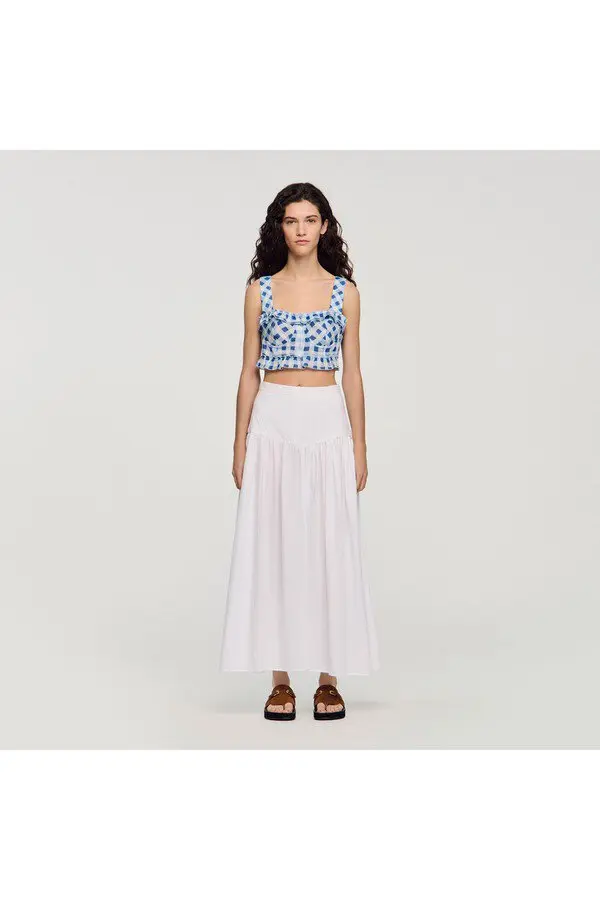 Sandro Gingham Linen Crop Top