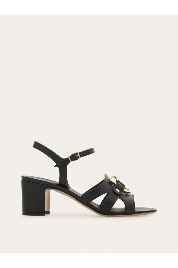 FERRAGAMO Gancini Ornament Sandal - Black