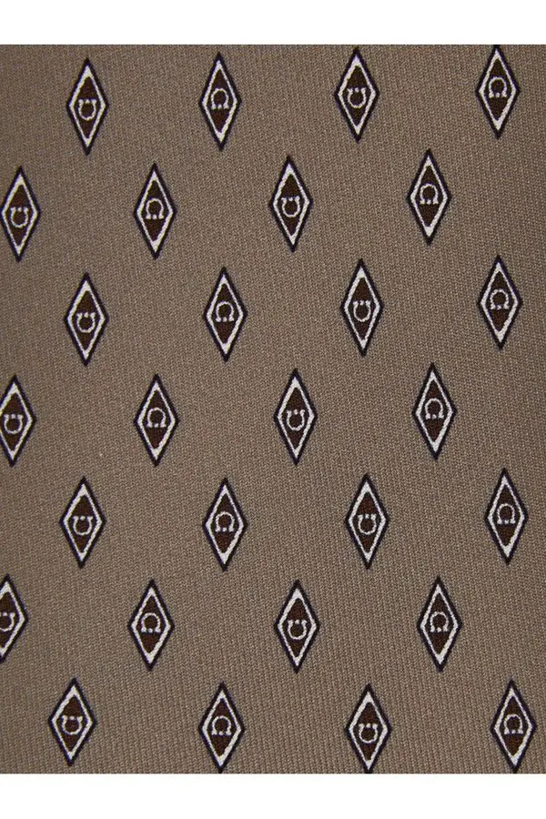 FERRAGAMO Micro Gancini Print Silk Neck Tie - Natural