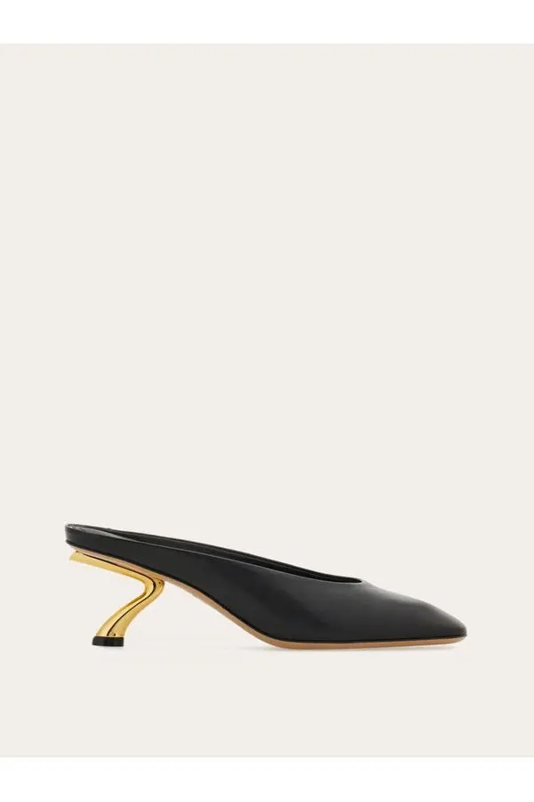 FERRAGAMO S-shaped Heel Mule - Black