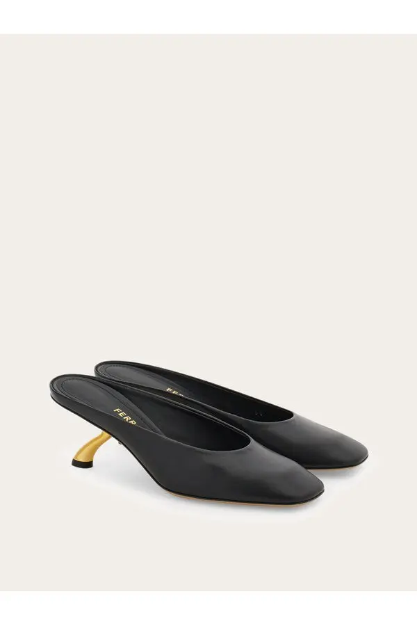 FERRAGAMO S-shaped Heel Mule - Black