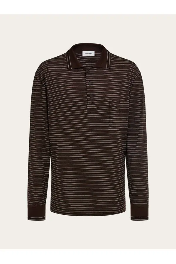 FERRAGAMO Long Sleeve Striped Polo Shirt - Stripe