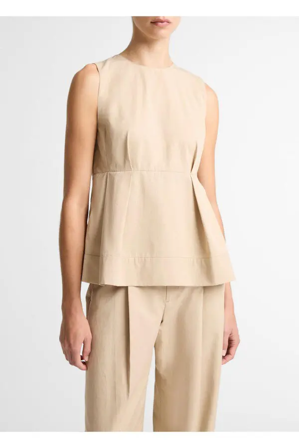 Vince Cotton-blend Paneled Pleated Top