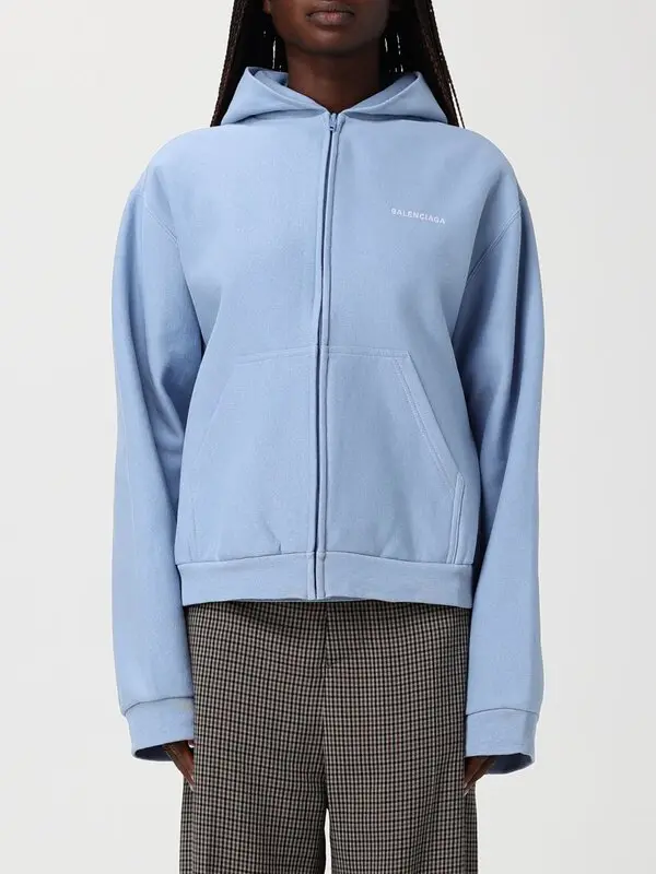 Balenciaga Zip-up Hoodie With Logo Detail - Gnawed Blue