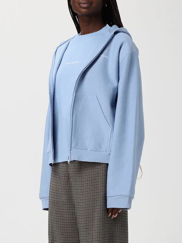 Balenciaga Zip-up Hoodie With Logo Detail - Gnawed Blue
