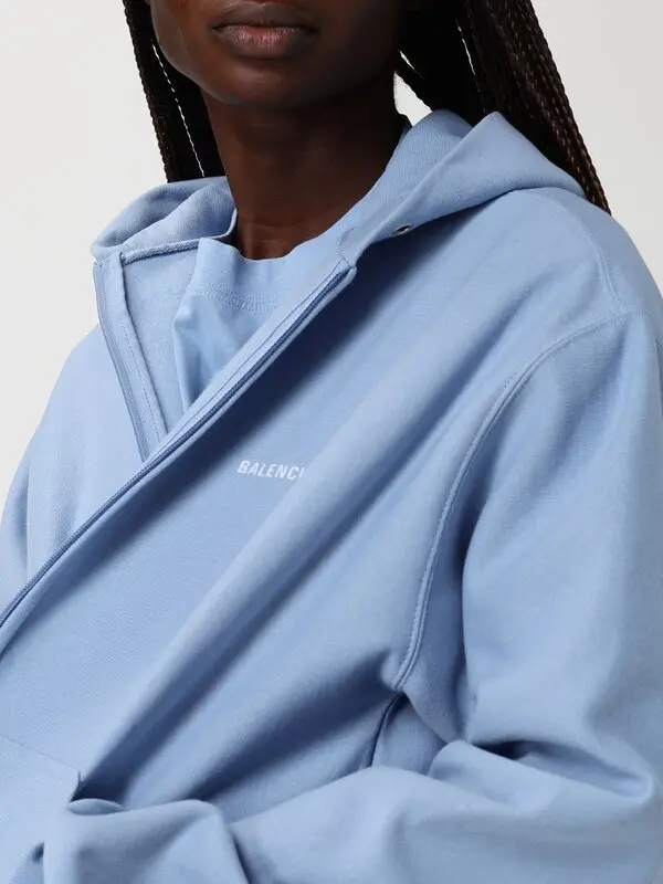 Balenciaga Zip-up Hoodie With Logo Detail - Gnawed Blue