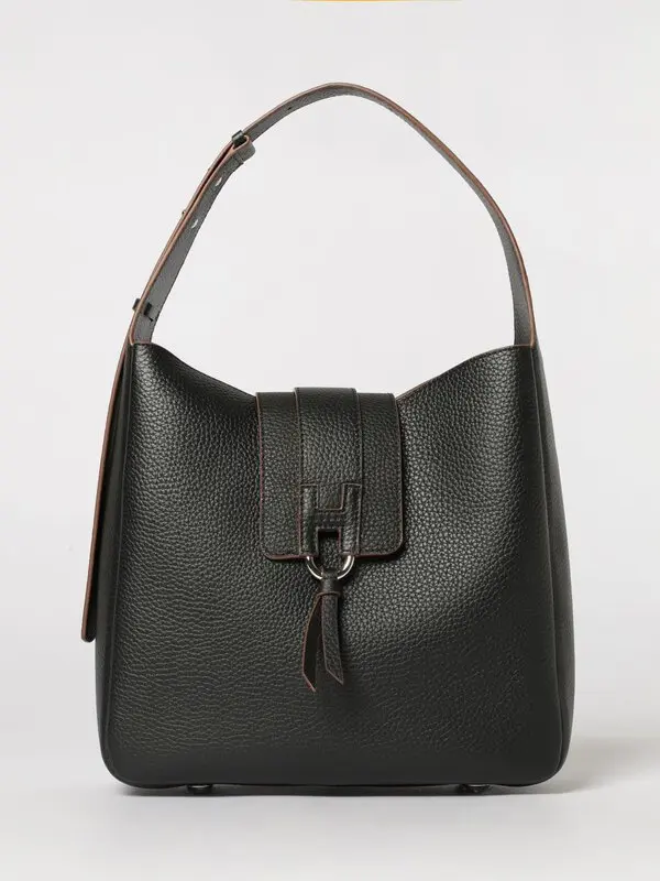 Hogan Grained Leather Hobo Shoulder Bag - Black