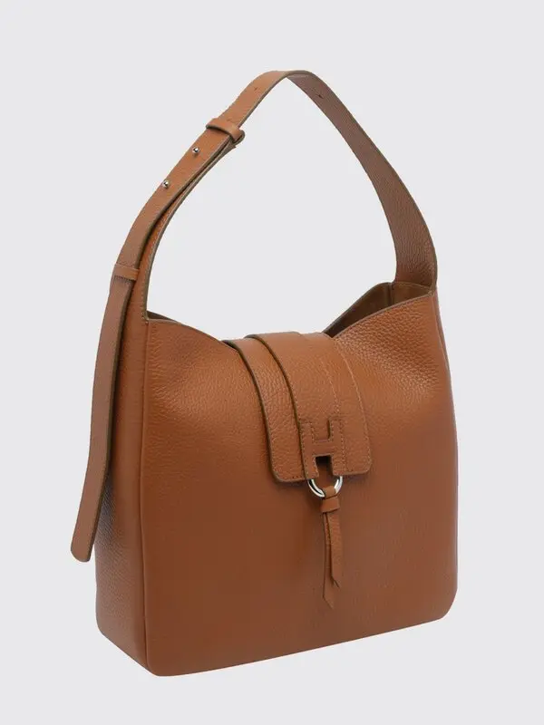 Hogan Grained Leather Hobo Shoulder Bag - Brown