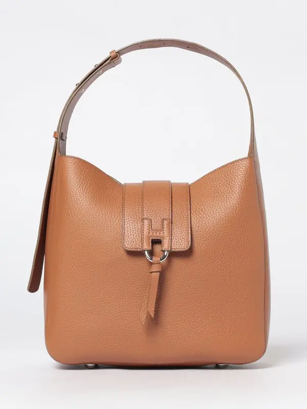 Hogan Grained Leather Hobo Shoulder Bag - Brown