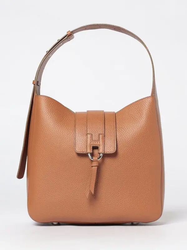 Hogan Grained Leather Hobo Shoulder Bag - Leather Brown