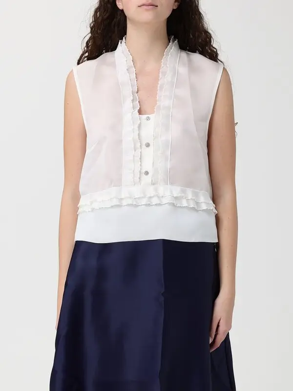Alberta Ferretti Sleeveless Silk Organza Shirt - Ivory
