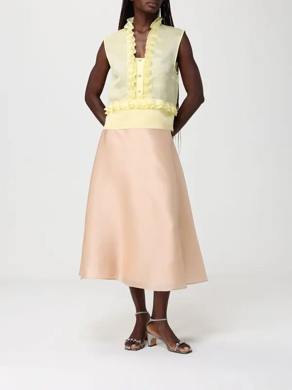 Alberta Ferretti Sleeveless Silk Organza Shirt - Yellow