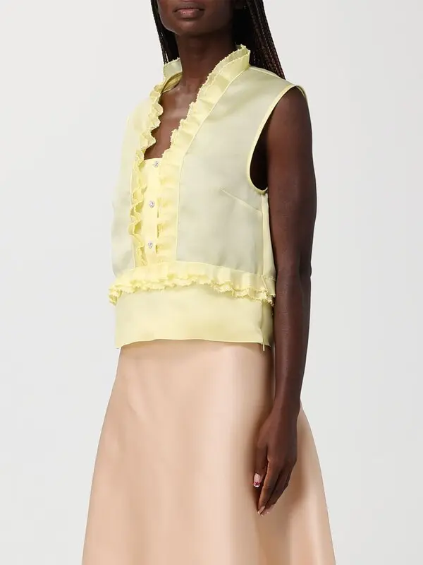 Alberta Ferretti Sleeveless Silk Organza Shirt - Yellow
