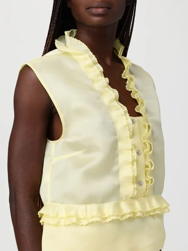 Alberta Ferretti Sleeveless Silk Organza Shirt - Yellow