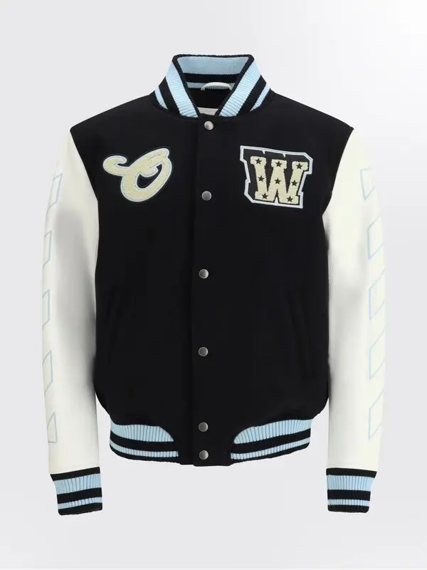 Off-White Wool Blend Varsity Jacket - Black