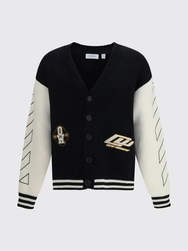 Off-White Cotton Cardigan With Graphic Motifs