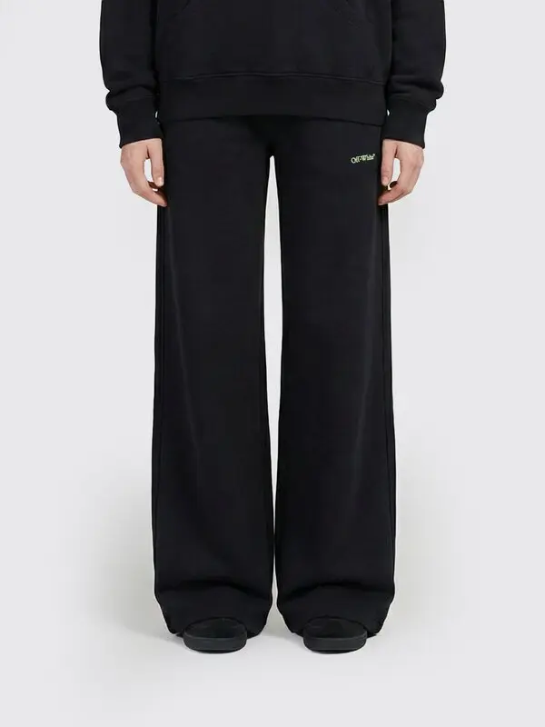 Off-White Cotton Wide Leg Jogging Trousers - Black