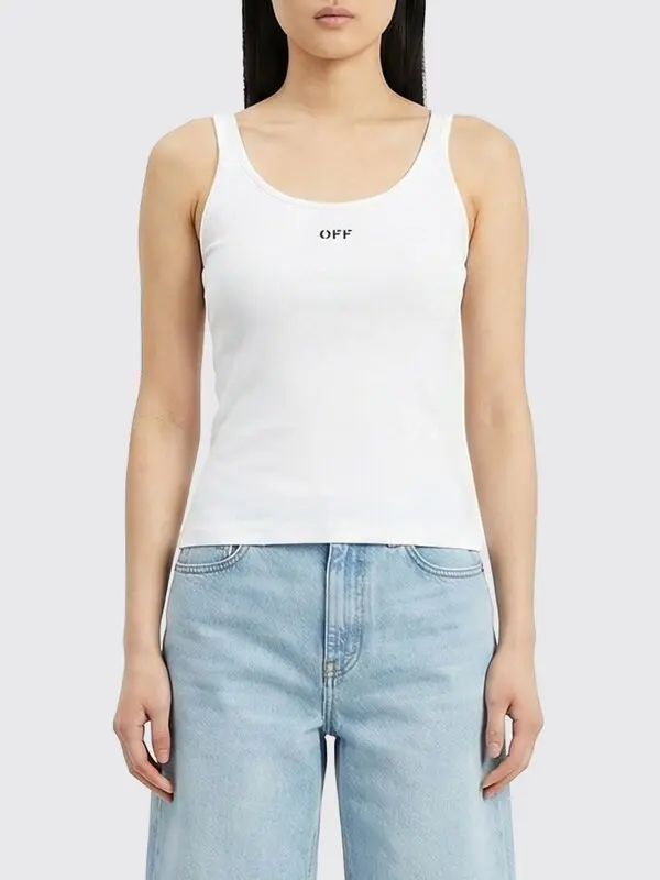 Off-White Ribbed Cotton Tank Top - White 1