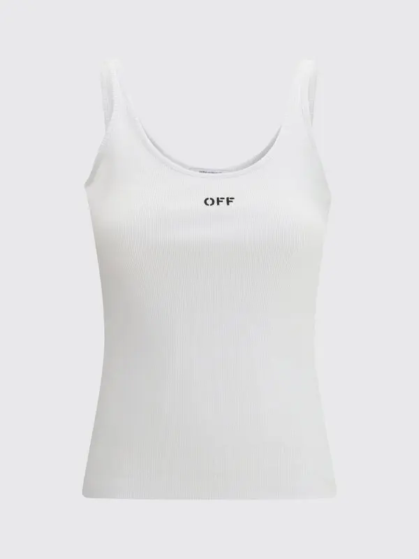 Off-White Ribbed Cotton Tank Top - White 1