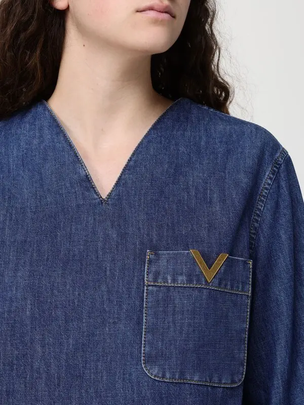 Valentino Garavani Cotton Denim V-neck Blouse - Gnawed Blue