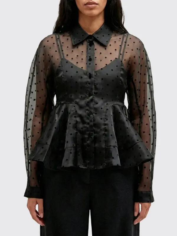 GANNI Polka Dot Tulle Shirt - Black