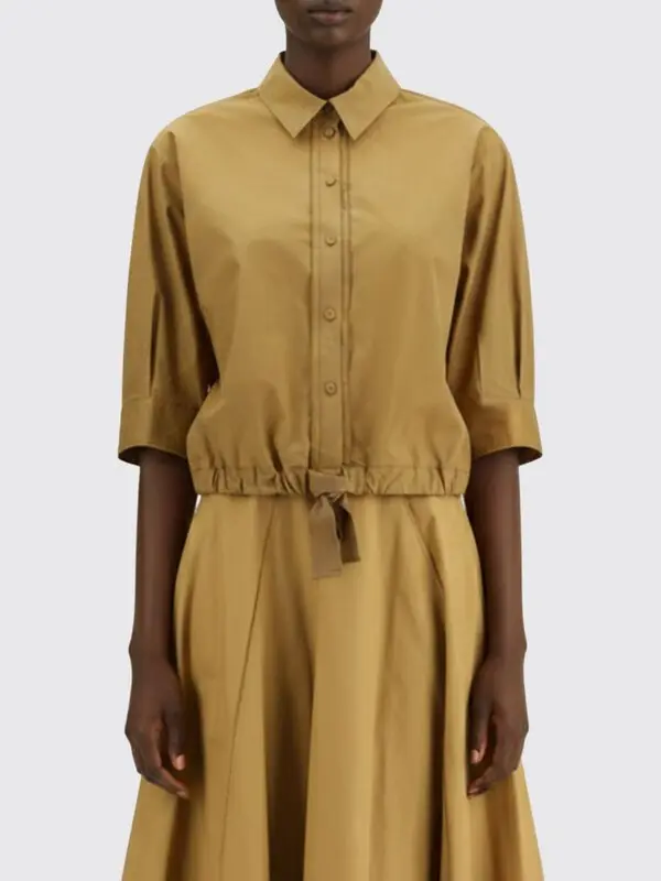 FORTE_FORTE Short Sleeve Shirt With French Collar And Drawstring Hem - Amber