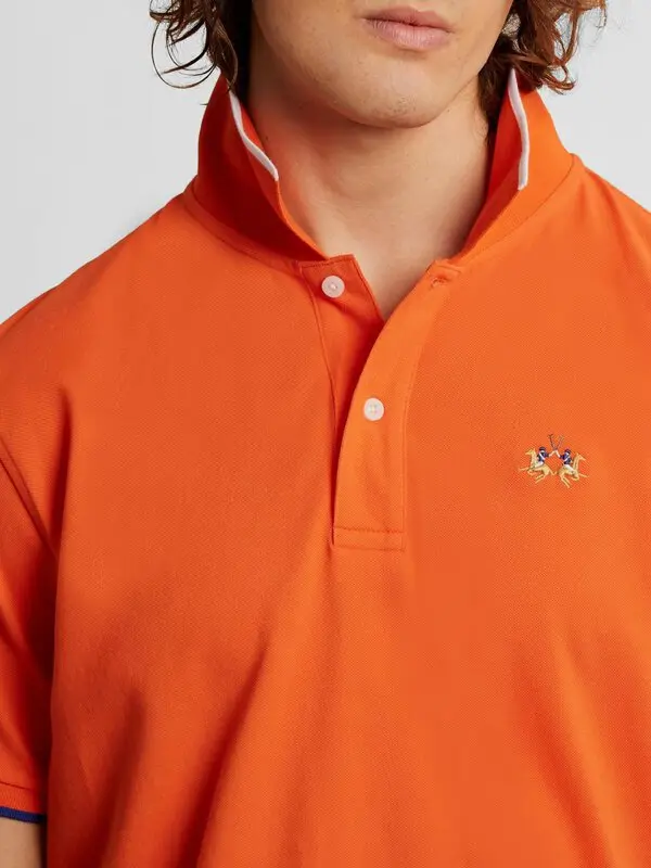 LA MARTINA Cotton Polo Shirt With Logo - Coral
