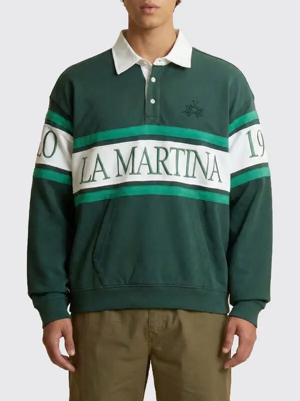 LA MARTINA Striped Polo Shirt - Forest Green