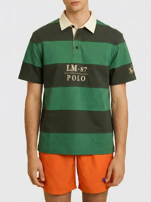 LA MARTINA Striped Cotton Polo With Logo - Forest Green