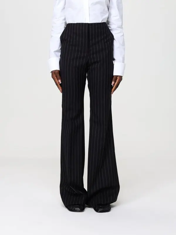 Sportmax Striped Virgin Wool Blend Flared Trousers - Black