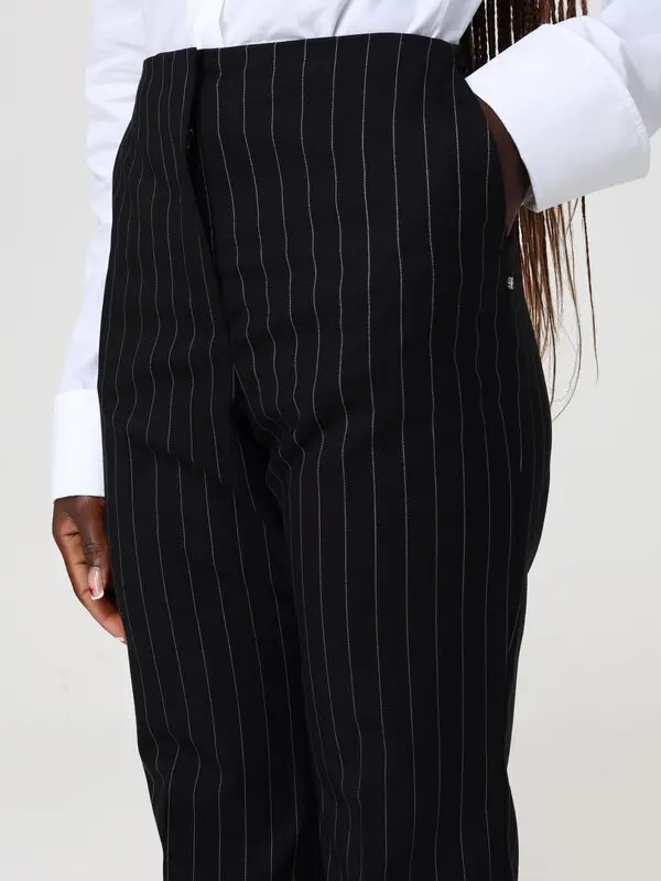 Sportmax Striped Virgin Wool Blend Flared Trousers - Black