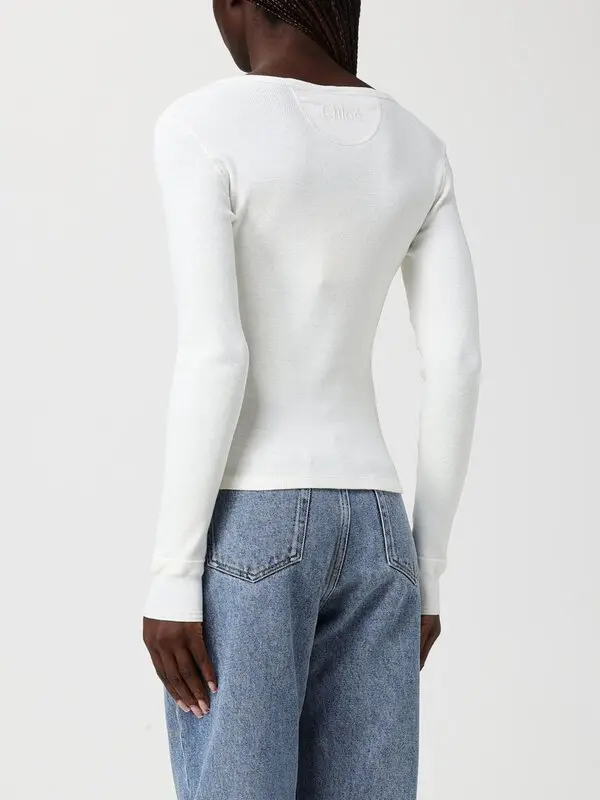Chloé Ribbed Long Sleeve Top With Button Detail