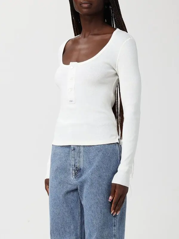 Chloé Ribbed Long Sleeve Top With Button Detail