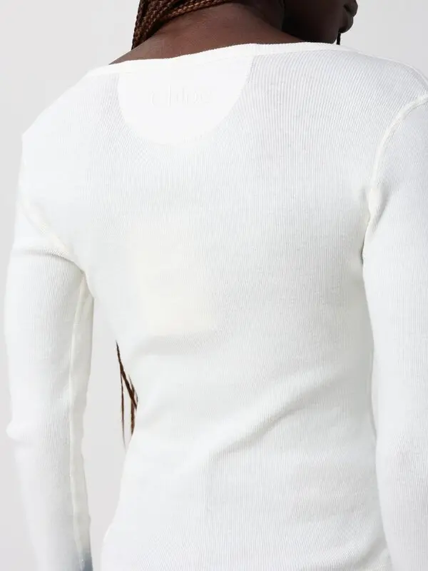 Chloé Ribbed Long Sleeve Top With Button Detail