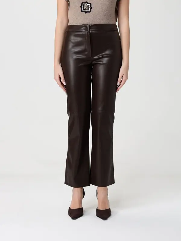 Max Mara Flared Synthetic Leather Trousers - Burnt