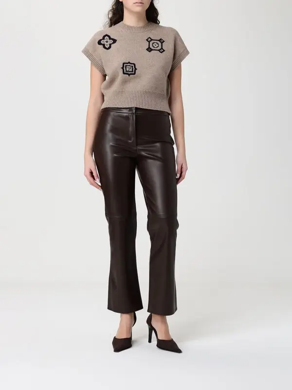 Max Mara Flared Synthetic Leather Trousers - Burnt