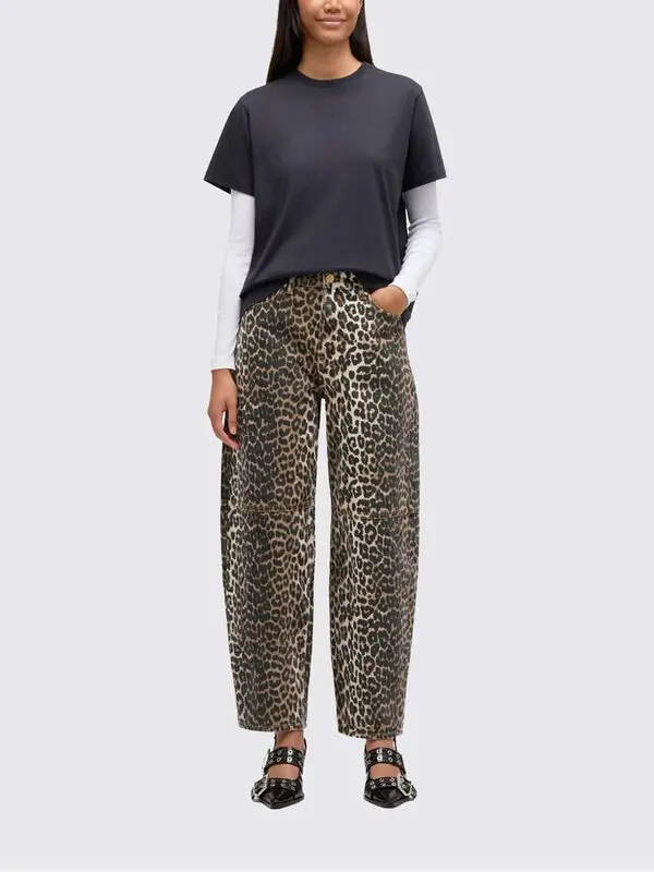 GANNI Animal Print Baggy Denim Jeans