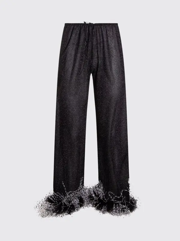 Oseree Lurex Jersey Pants With Feather Embellishments - Black