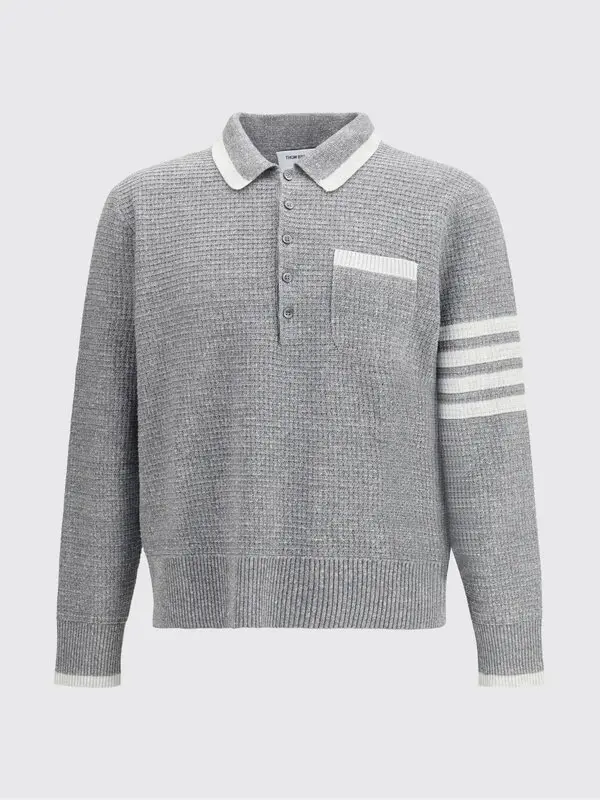 Thom Browne Waffle Knit Polo Shirt With Contrast Trim