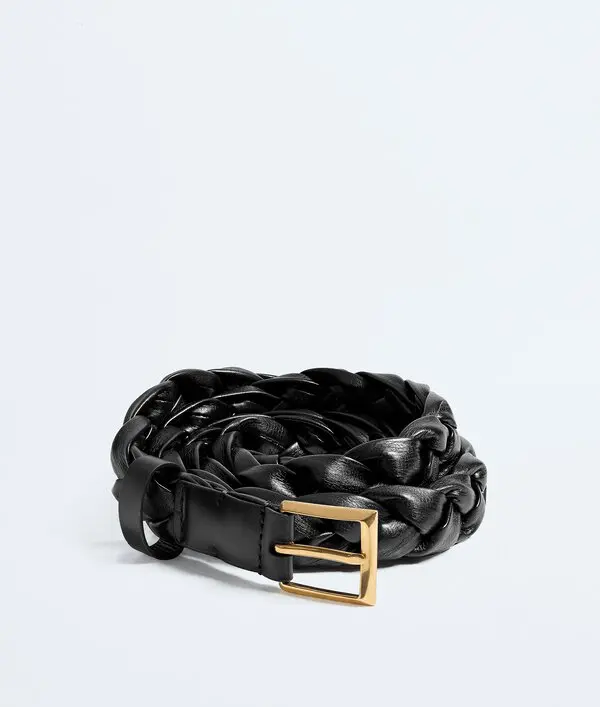 Bottega Veneta Intreccio Leather Belt - Black
